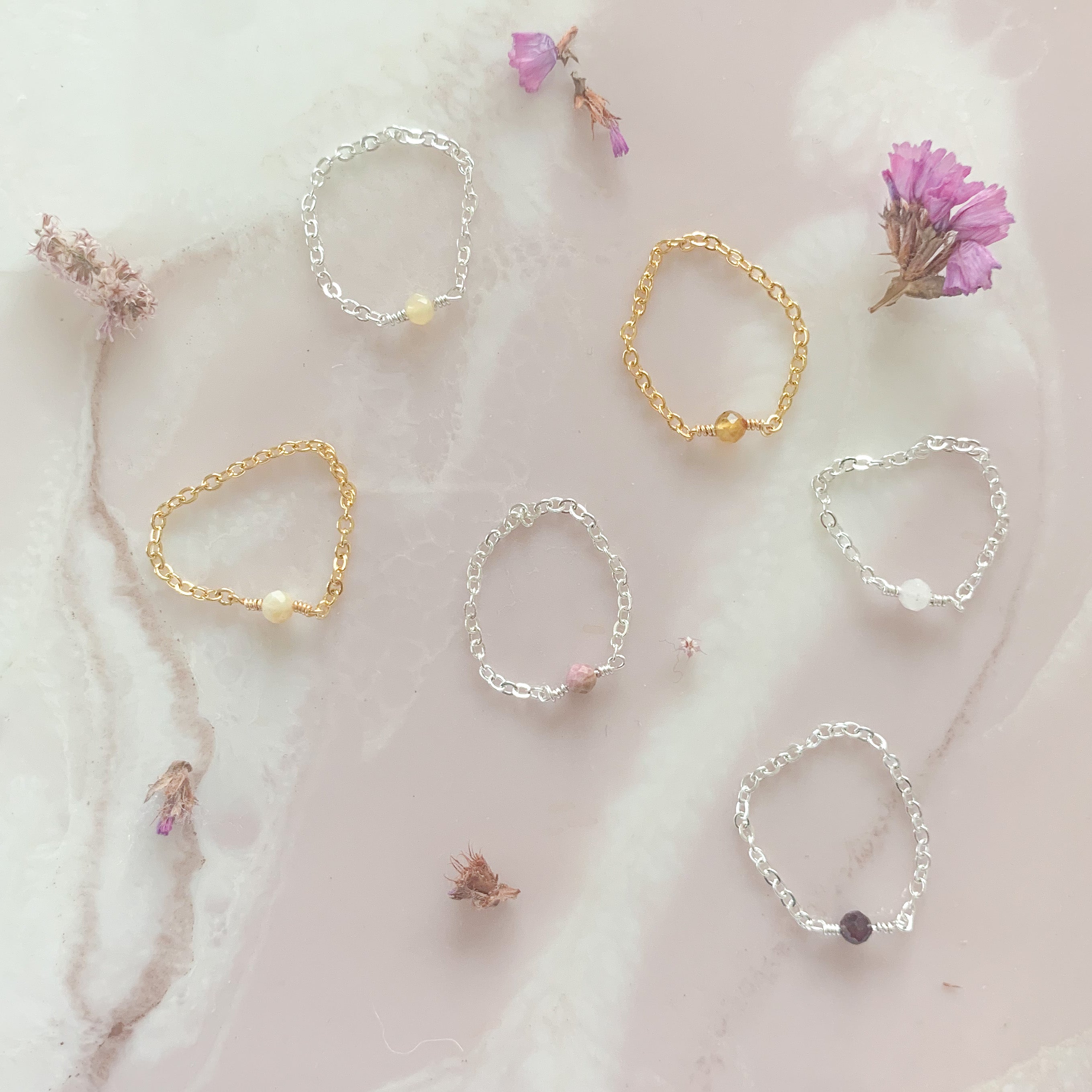 Simple Bead Ring – Silver and Stone